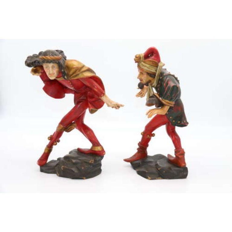 Pair of Black Forest Polychrome Painted Jesters Made from Lime Wood ...