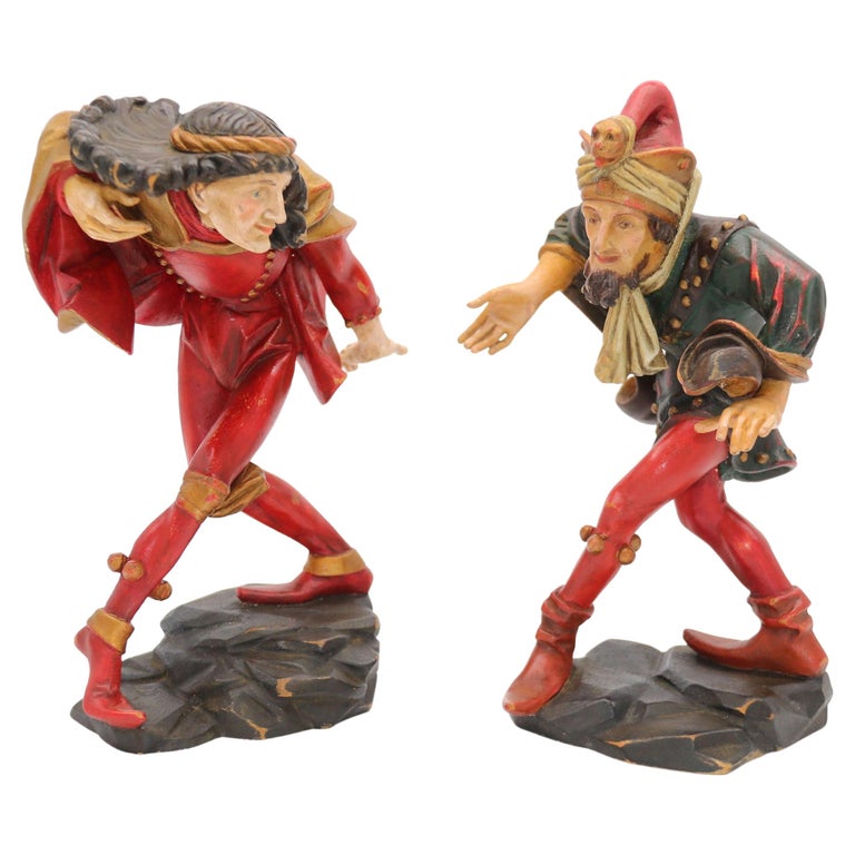 Pair of Black Forest Polychrome Painted Jesters Made from Lime Wood ...