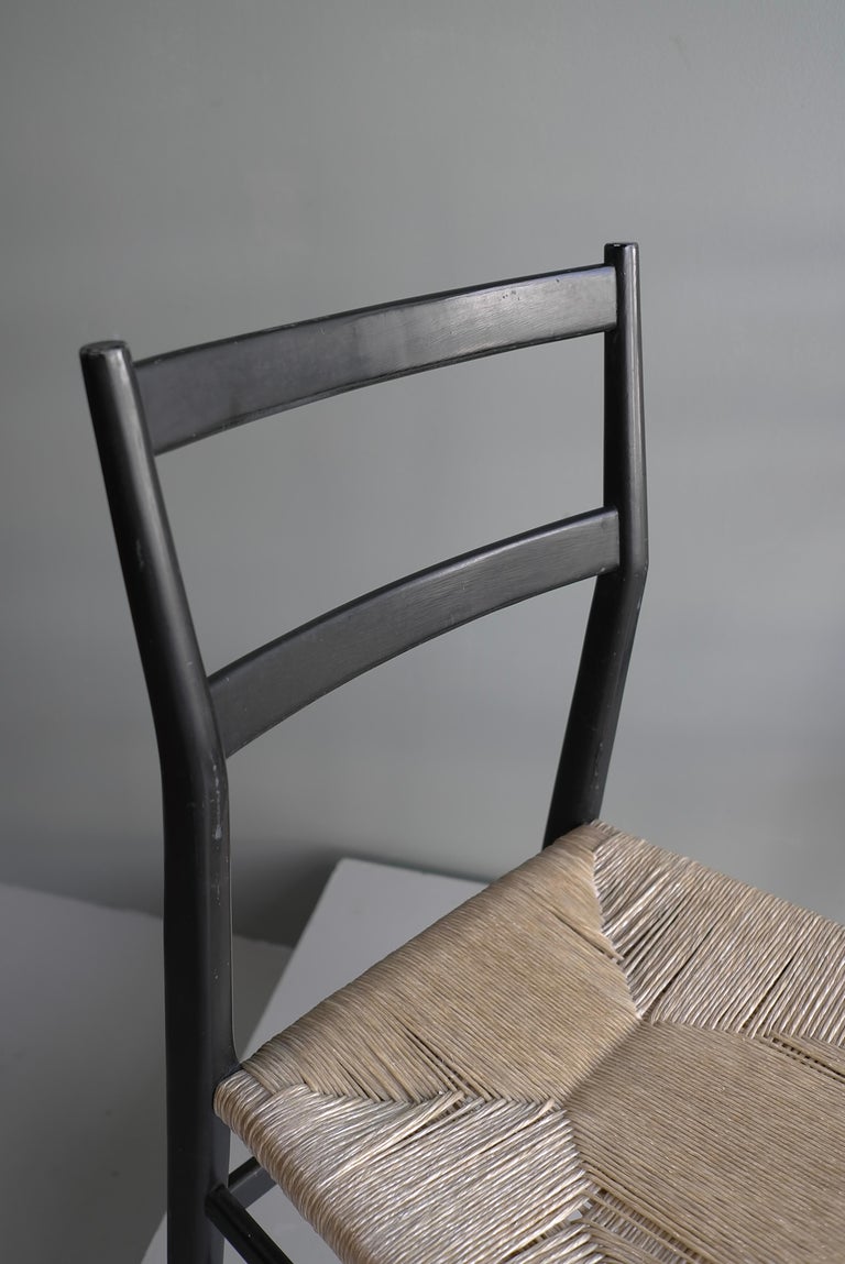 Pair of Black Gio Ponti Leggera Chairs with Cord Seat, Italy, 1951 For ...