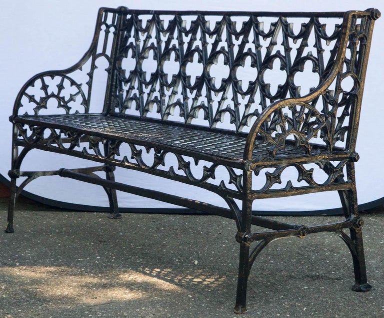Pair of Black Gothic Style Cast Iron Benches For Sale at 1stdibs