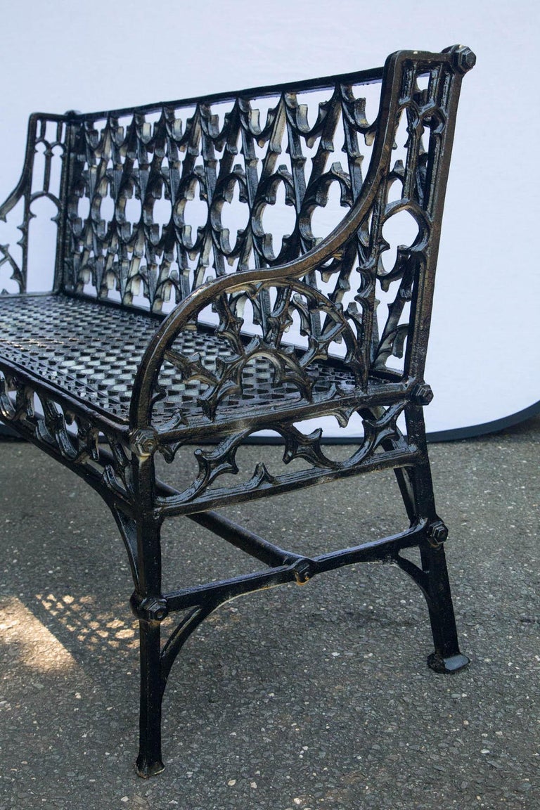 Pair of Black Gothic Style Cast Iron Benches For Sale at 1stdibs