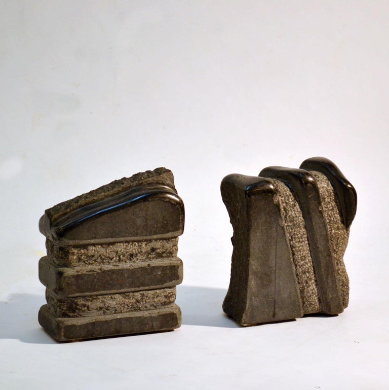 Pair of Black Granite Abstract Sculptures Dutch 1970's For Sale at 1stDibs