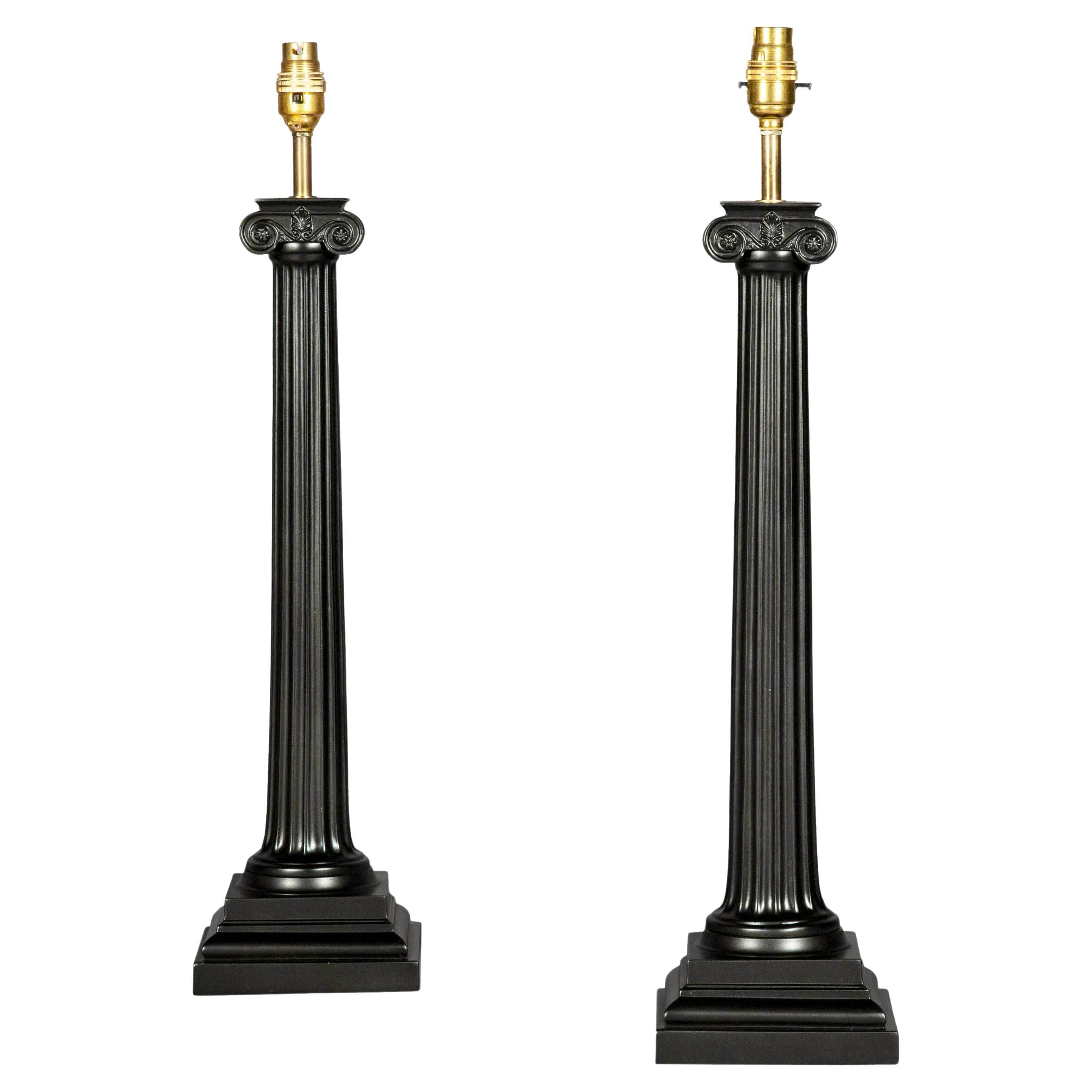 Pair of Victorian Bronze Ionic Column Oil Lamps, circa 1860 at 1stDibs