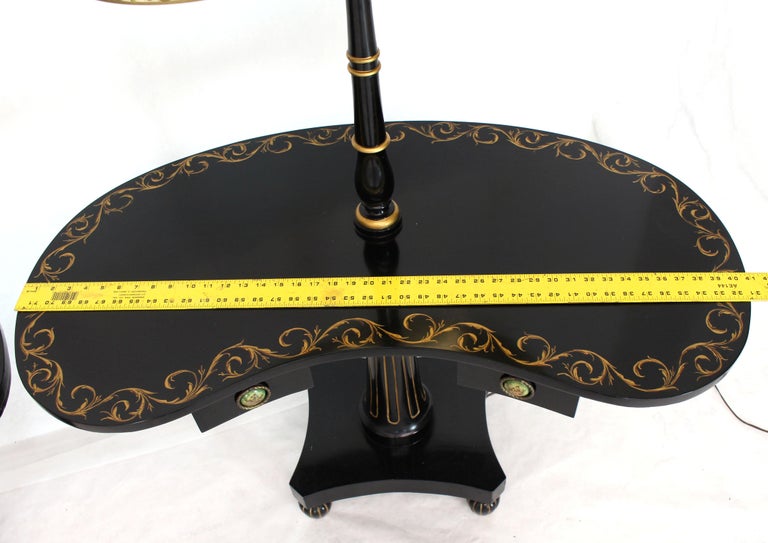Pair of Black Lacquer Gold Decorated Kidney Shape Deco Floor Lamps Side ...