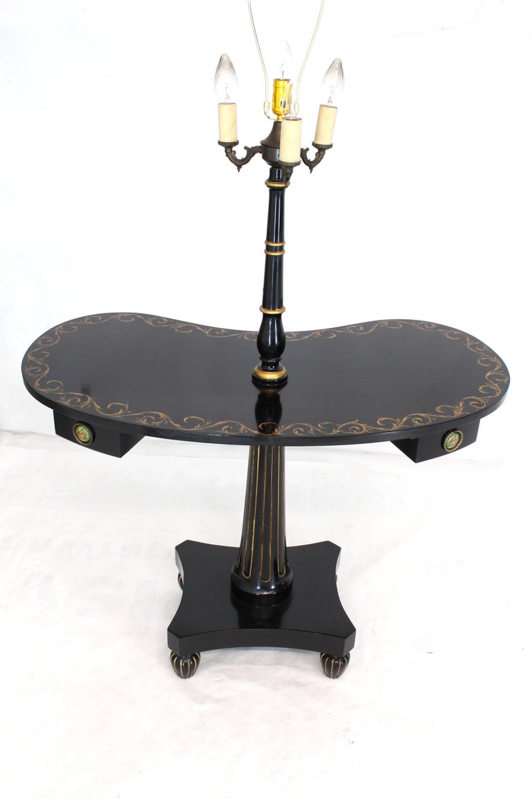 Pair of Black Lacquer Gold Decorated Kidney Shape Deco Floor Lamps Side ...