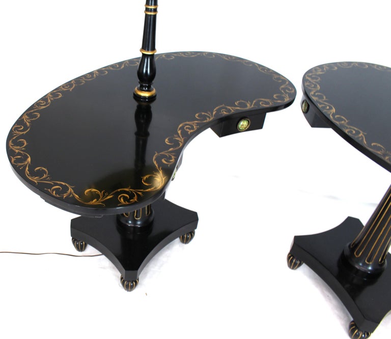 Pair of Black Lacquer Gold Decorated Kidney Shape Deco Floor Lamps Side ...