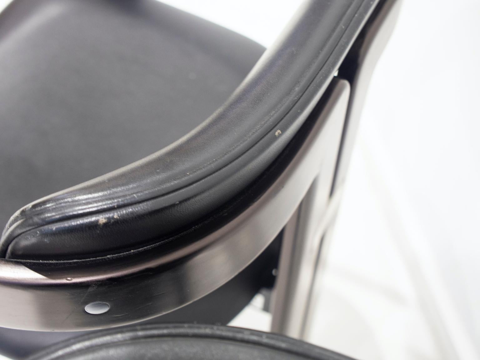 Pair of Black Leather and Wood Chairs by Augusto Savini for Pozzi at ...