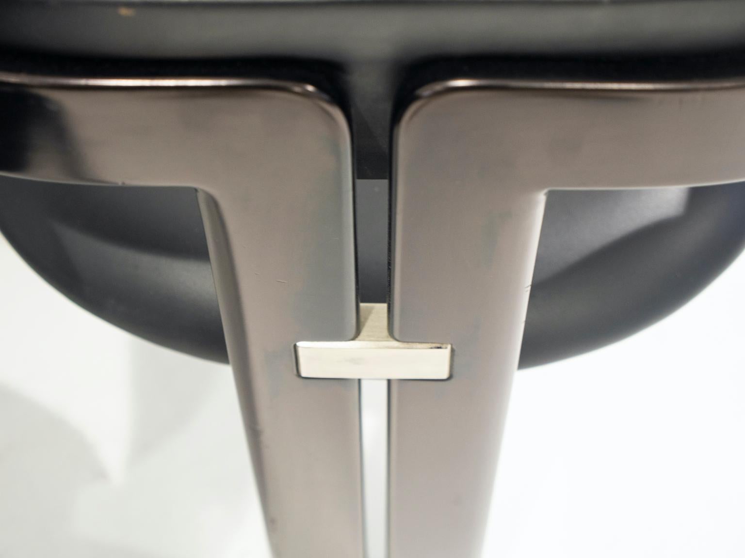 Pair of Black Leather and Wood Chairs by Augusto Savini for Pozzi at ...