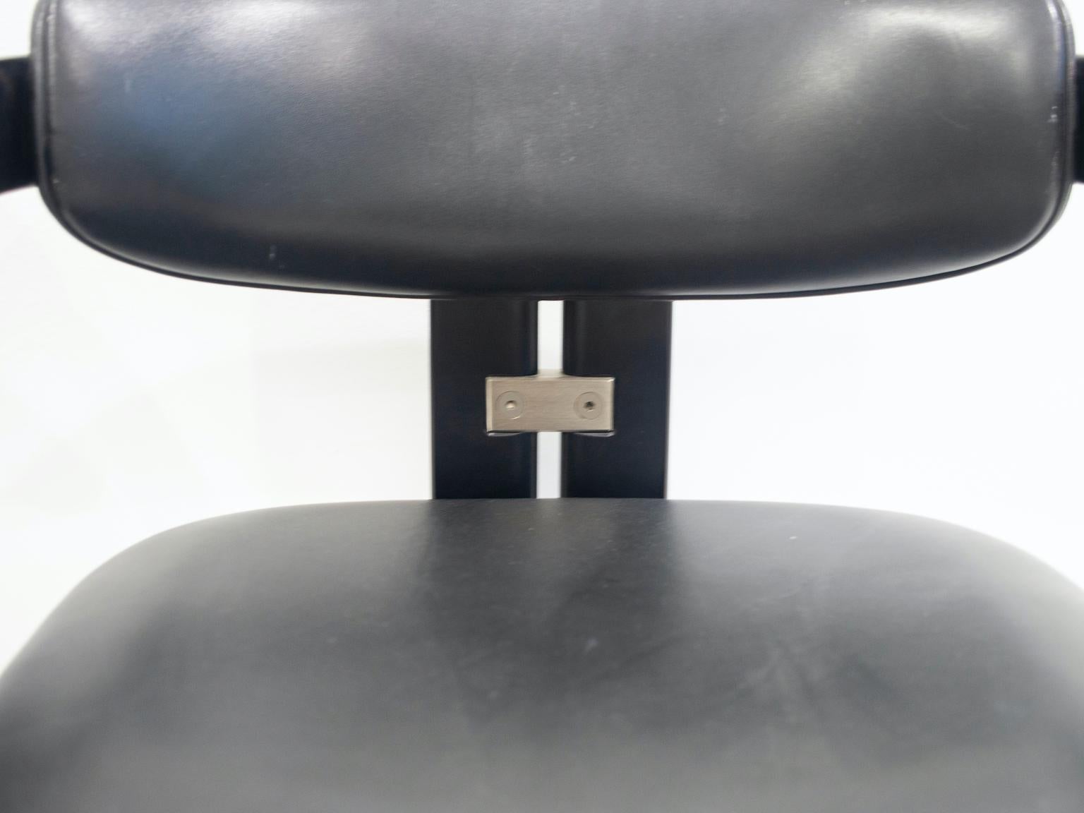 Pair of Black Leather and Wood Chairs by Augusto Savini for Pozzi at ...