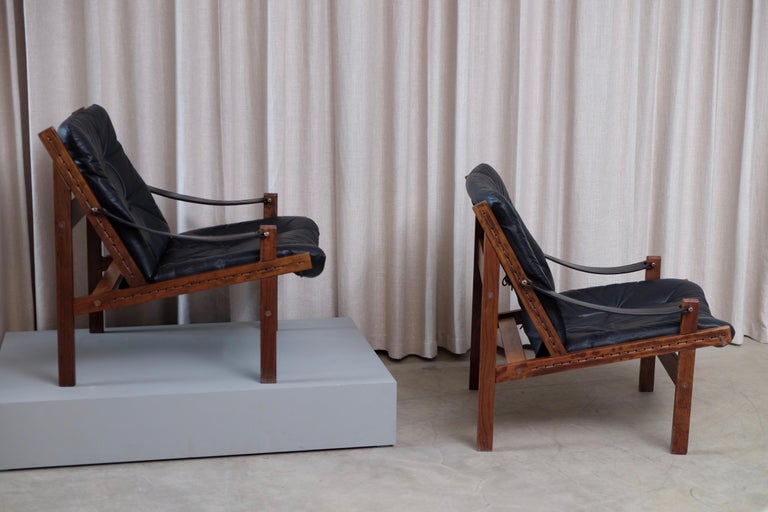 Pair of Black Leather Hunter Easy Chairs by Torbjørn Afdal, 1960s at ...