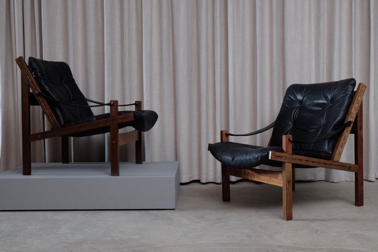 Pair of Black Leather Hunter Easy Chairs by Torbjørn Afdal, 1960s at ...