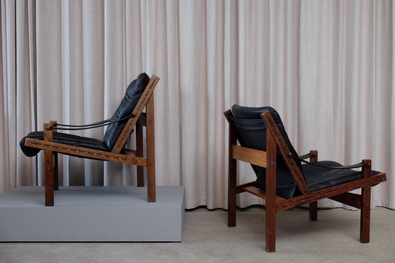 Pair of Black Leather Hunter Easy Chairs by Torbjørn Afdal, 1960s at ...