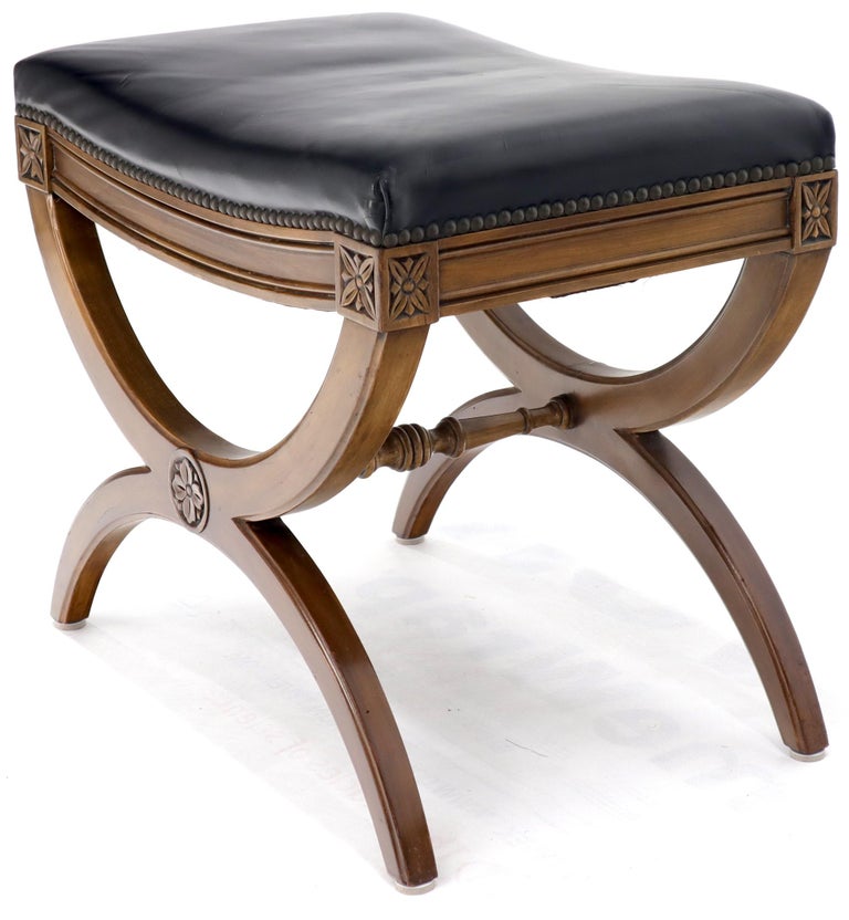 Pair of Black Leather X-Bases Benches Ottomans Foot Stools by Kindel at ...