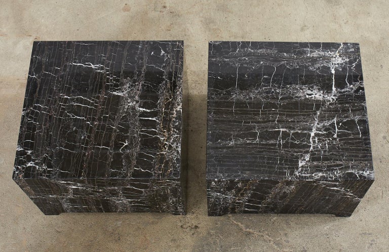 Pair of Black Marble Square Block Coffee Cocktail Tables For Sale at ...