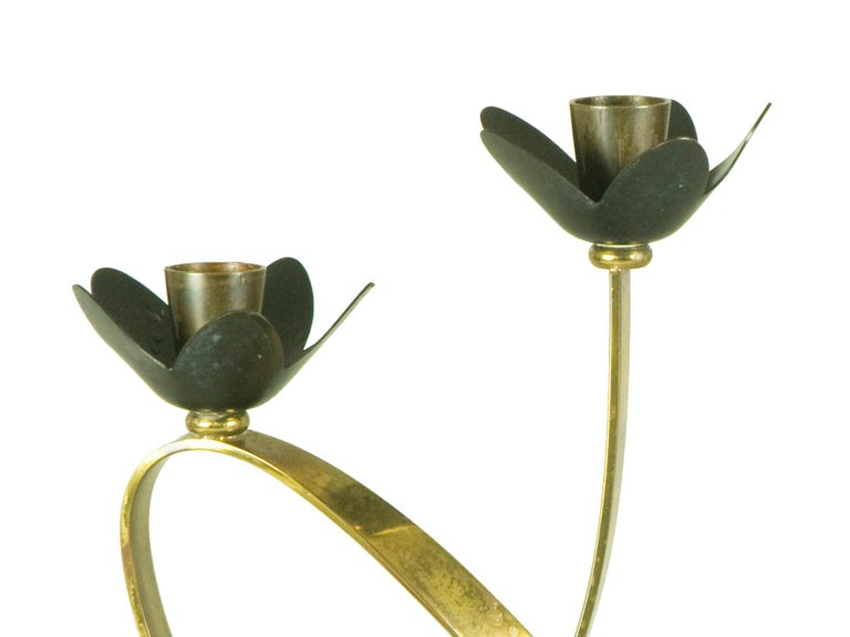 Pair of Black Metal and Brass 1960s Candlestick with Double Holders at ...