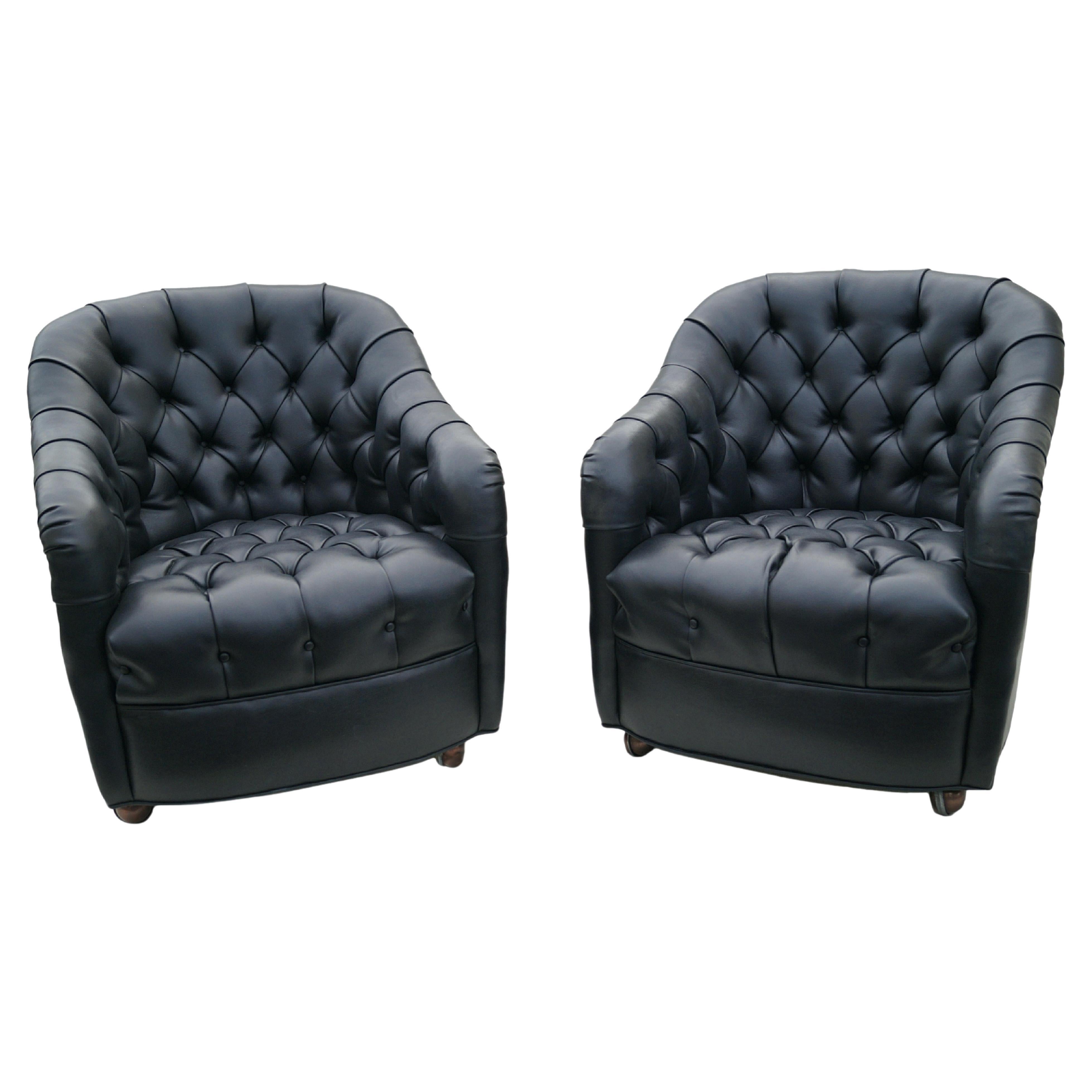 Button Tufted Leather Club Chair by Ward Bennett at 1stDibs