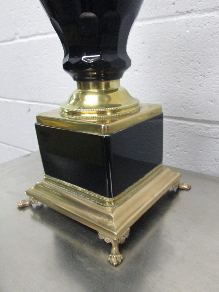 Pair of Black Opaline and Brass Lamps For Sale at 1stDibs