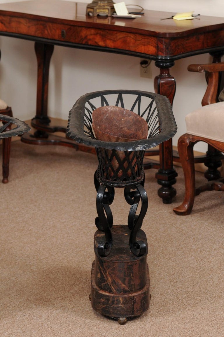 Pair of Black Painted Tole and Iron Planters with Scroll Detail, 19th ...