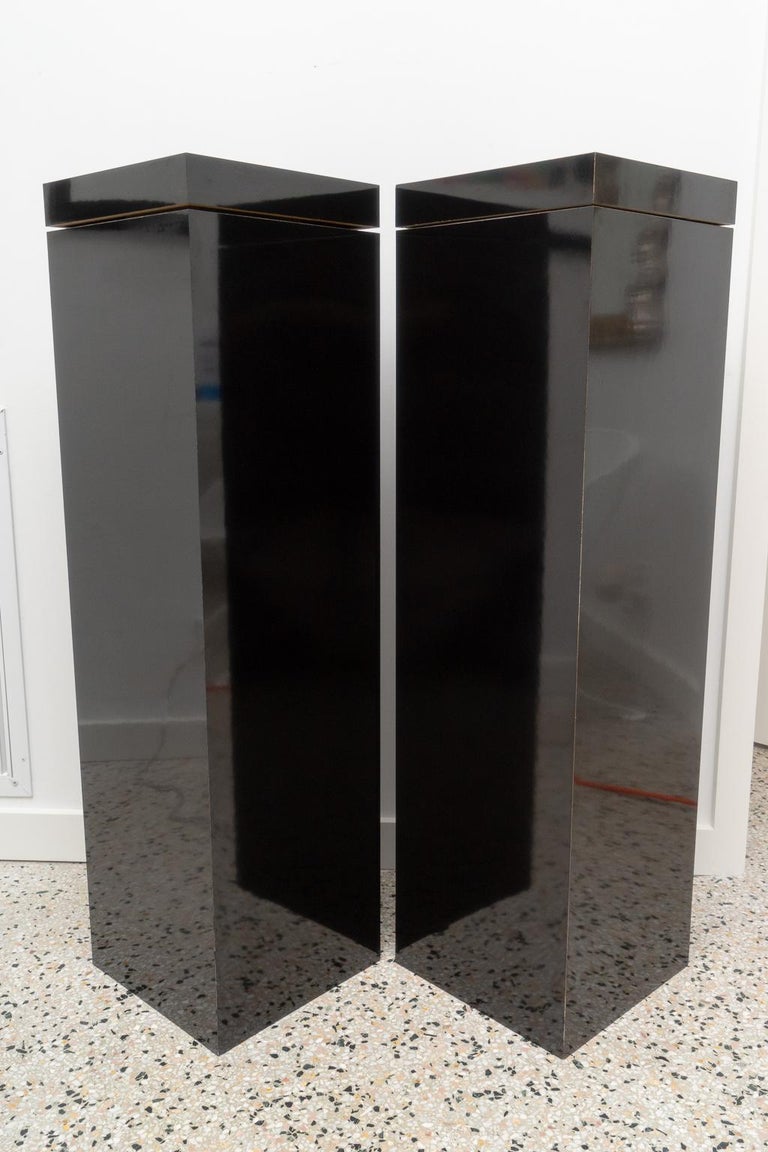 Pair of Black Pedestals with Rotating Tops at 1stDibs