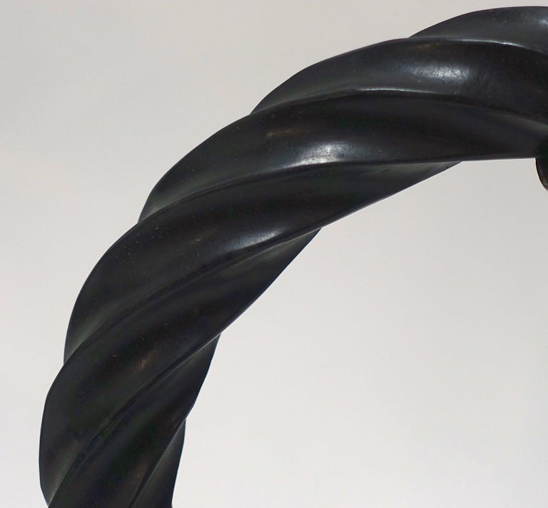 Pair of Black Twisted Marble Ring Sculptures on Stands, China ...