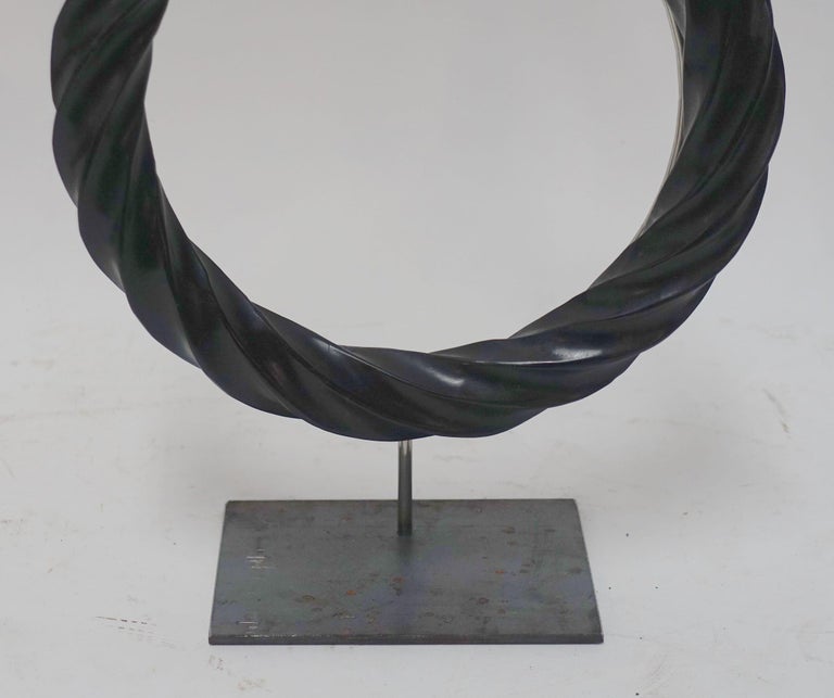 Pair of Black Twisted Marble Ring Sculptures on Stands, China ...