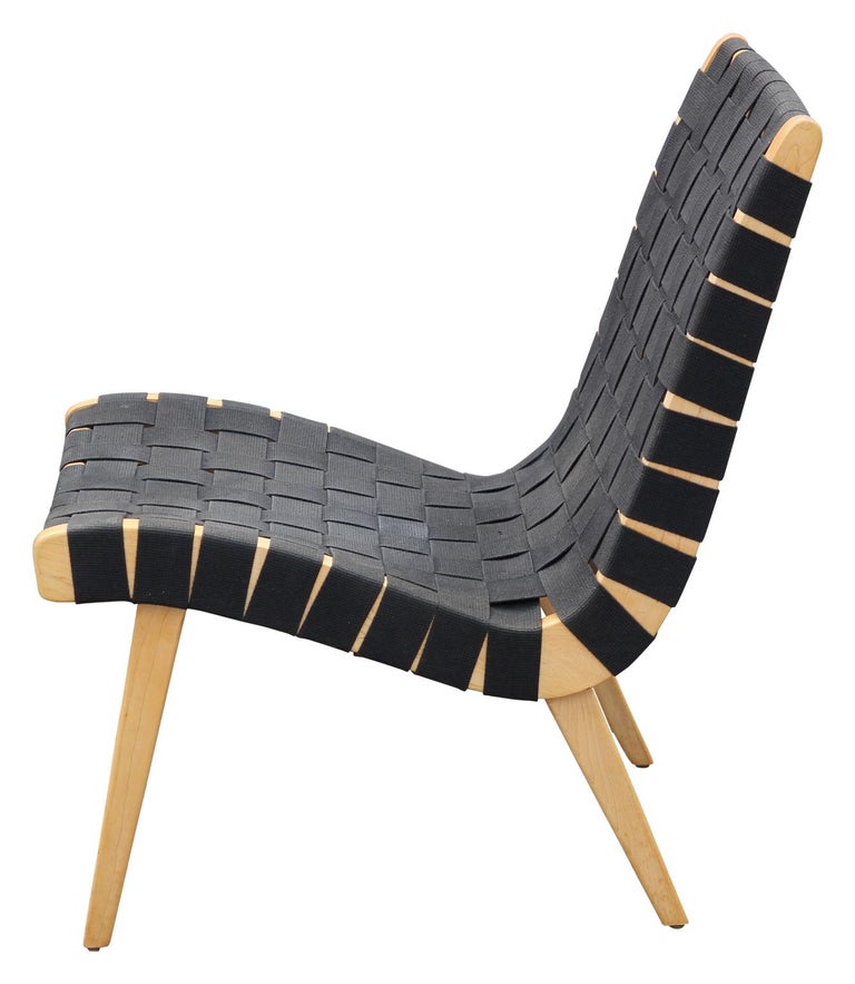 Pair of Black Weaved Strapped Jens Risom Lounge Chairs for Knoll at 1stDibs