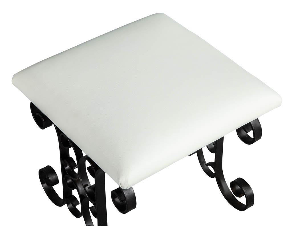 Pair of Black Wrought Iron Leather Stools at 1stDibs