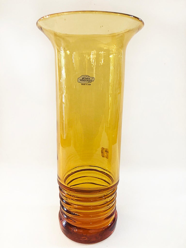 Pair of Blenko Amber Topaz Tone Blown Glass Vases, Marked For Sale at ...