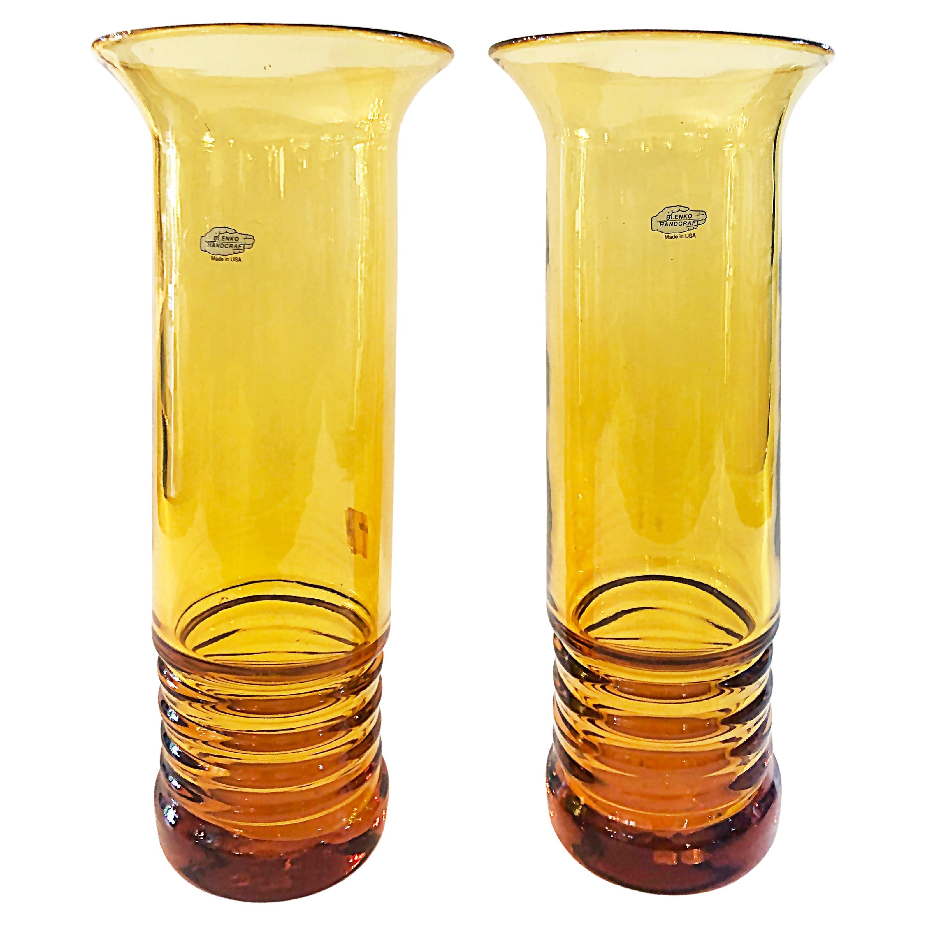 Large Blenko Amber Yellow Ruffle Top Vase, circa 1960 at 1stDibs ...