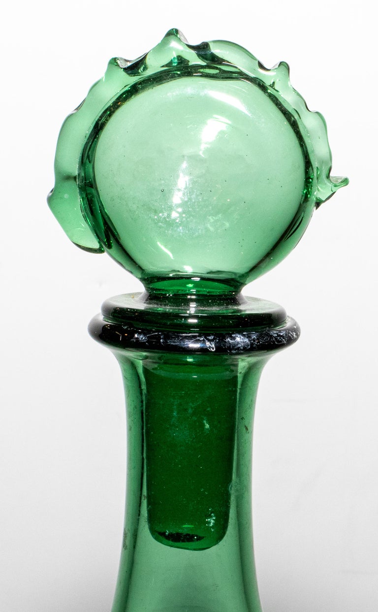 Pair of Blenko Green Glass Decanters For Sale at 1stDibs