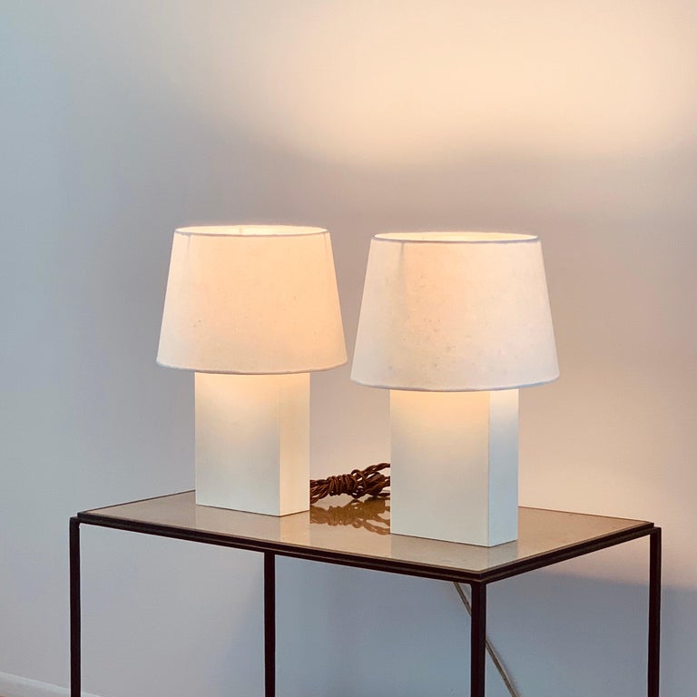 Pair of 'Bloc' Parchment Lamps with Parchment Paper Shades by Design ...