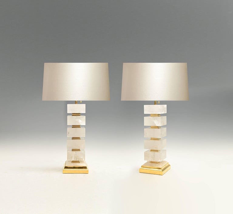 Pair of Block Form Rock Crystal Lamps For Sale at 1stDibs