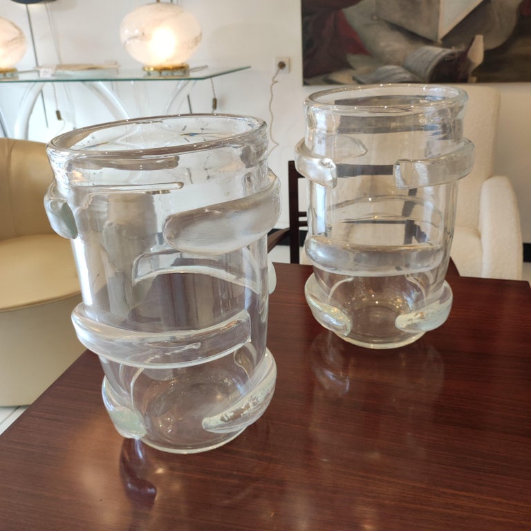 Pair of Blown Translucid Murano Glass Vase For Sale at 1stDibs