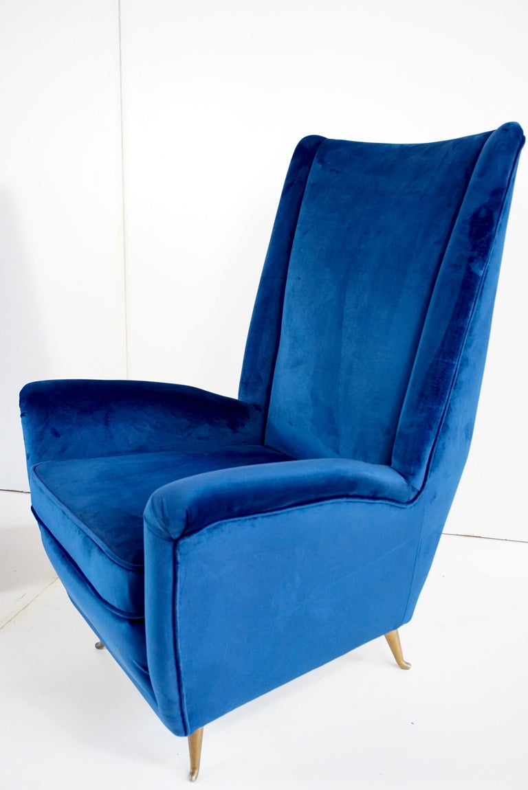 Pair of Blu Velvet Gio Ponti Bergere Wingback Armchairs by ISA, 1950 ...