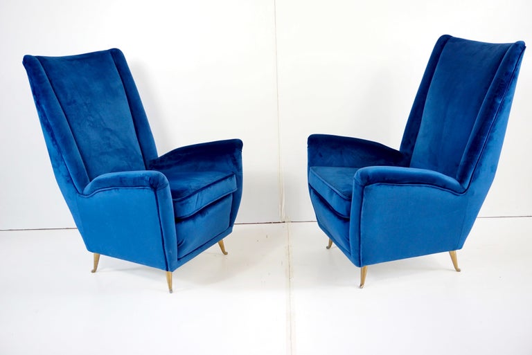 Pair of Blu Velvet Gio Ponti Bergere Wingback Armchairs by ISA, 1950 ...