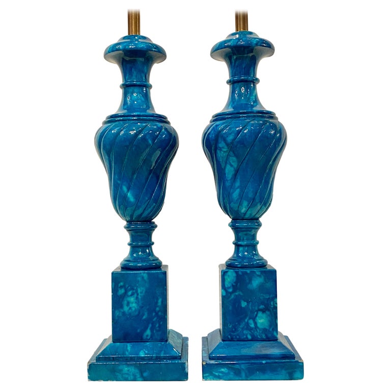 Pair of Blue Alabaster Lamps For Sale at 1stDibs | alabaster blue