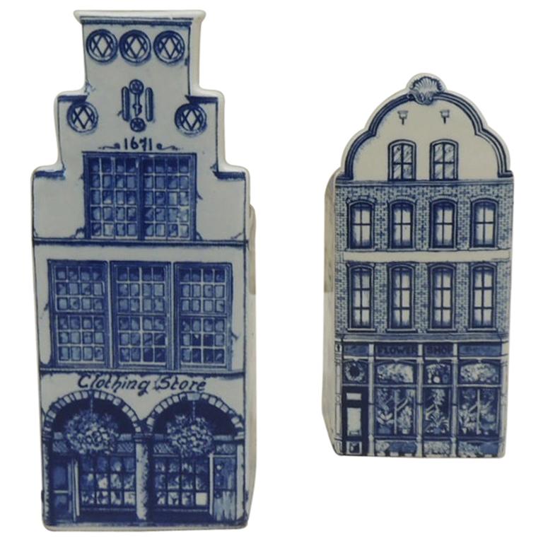 Pair of Blue and White Delft Architectural Buildings at 1stDibs