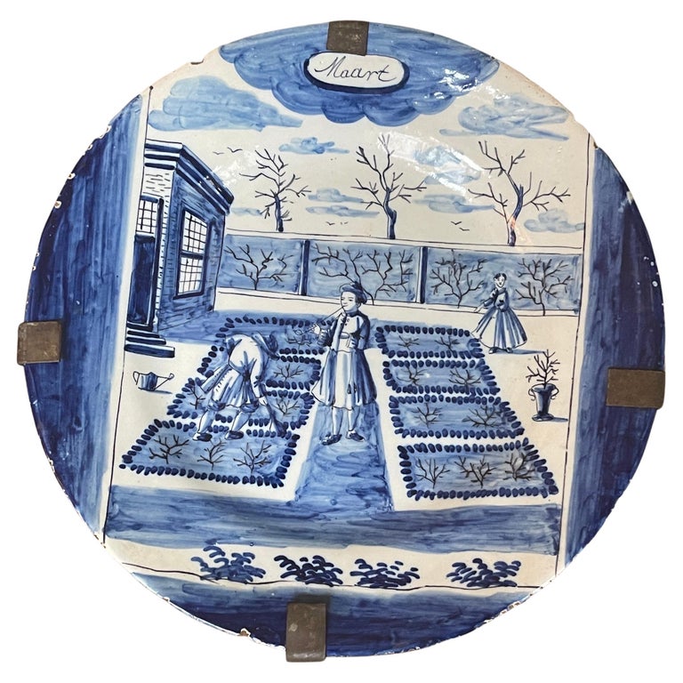 Pair of Blue and White Delft Calendar Plates For Sale at 1stDibs