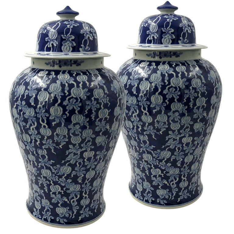 Pair of Blue and White Ginger Jars at 1stDibs
