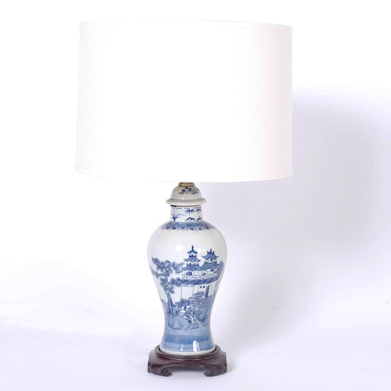 Pair of Blue and White Porcelain Table Lamps at 1stDibs