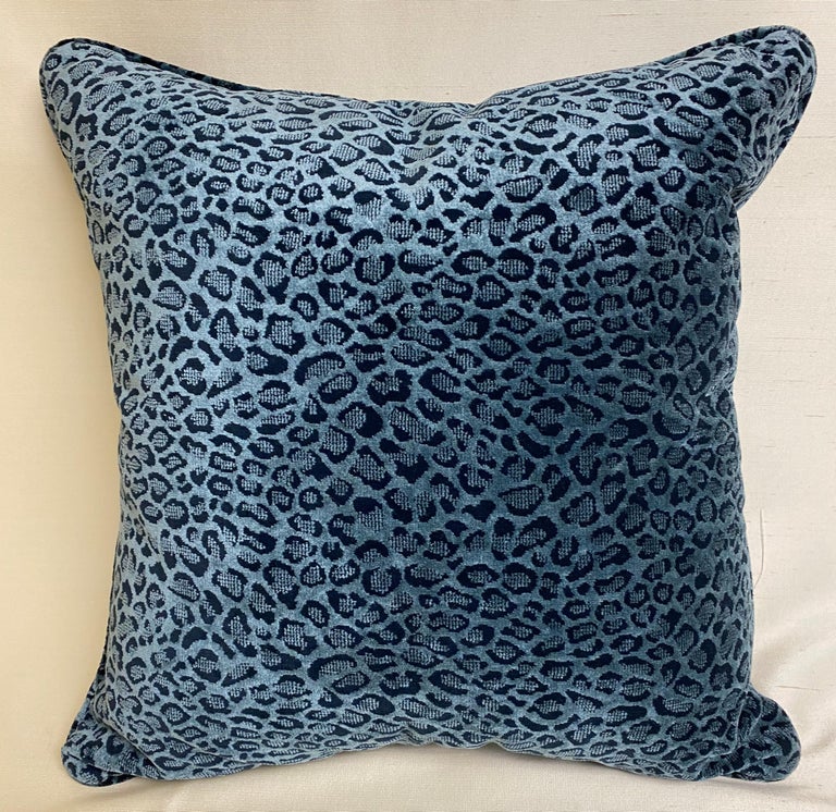 Pair of Blue Animal Print Velvet Cushions at 1stDibs