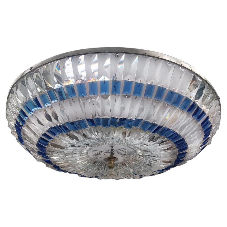 Pair of Blue Crystal Flush Mounts, Sold Individually For Sale at 1stDibs