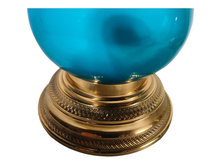 Pair of Blue Glass Lamps For Sale at 1stDibs