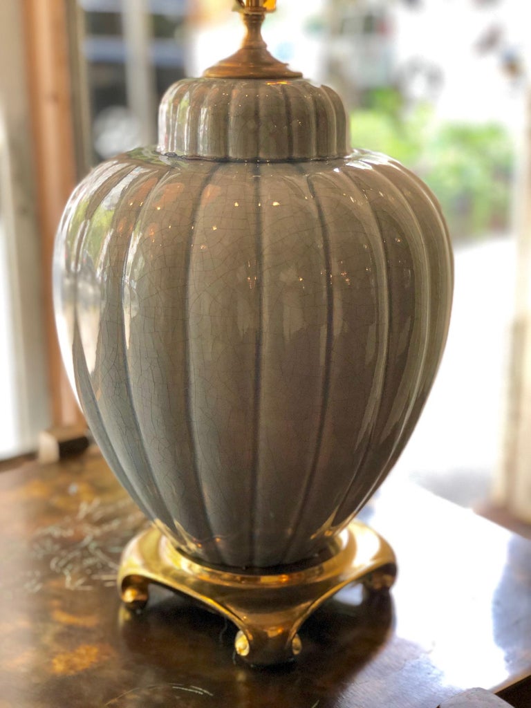 Pair of Blue-Gray Glazed Porcelain Table Lamps at 1stDibs