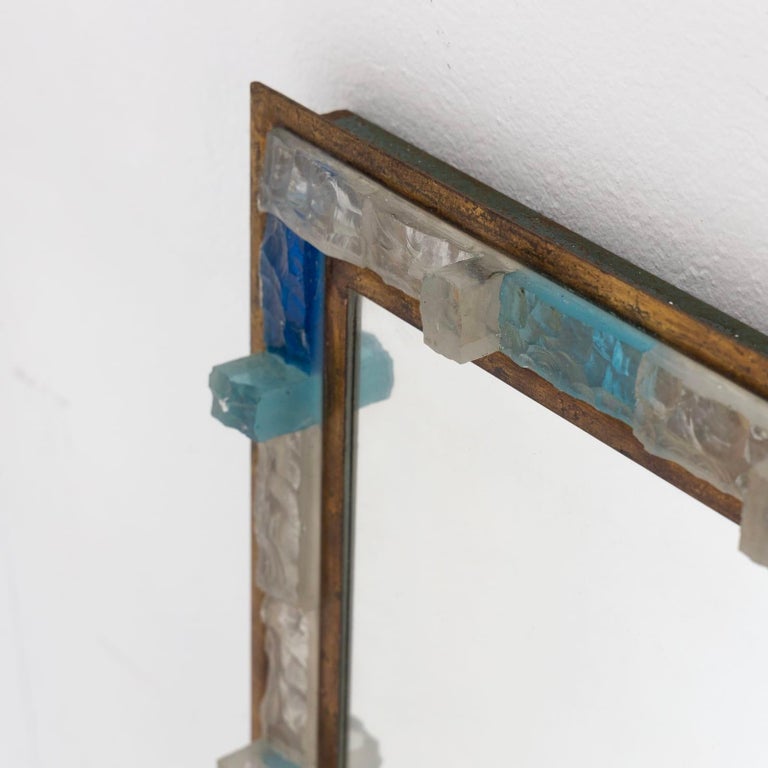 Pair of Blue Hammered Glass Gilt Wrought Iron Mirrors by Poliarte ...