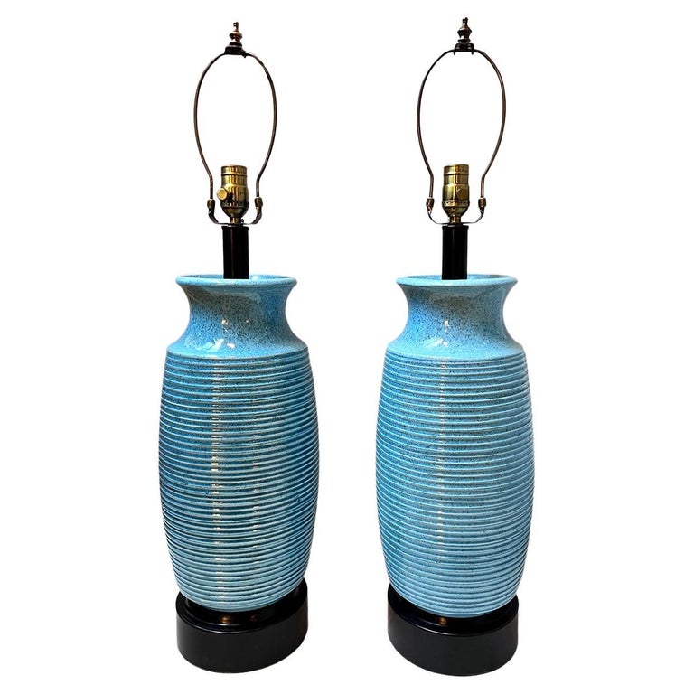 Pair of Blue Porcelain Lamps For Sale at 1stDibs