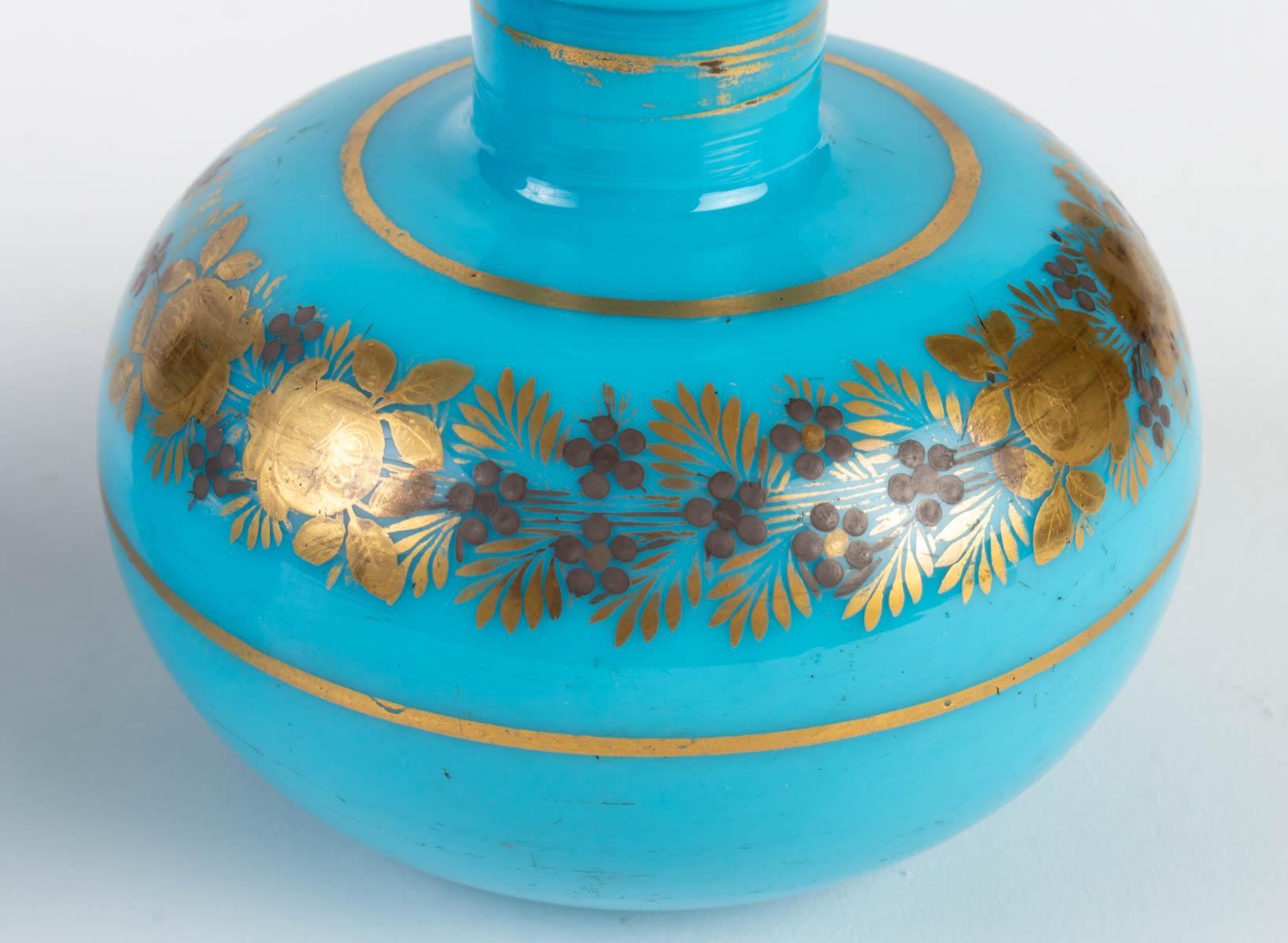 Pair of Blue Turquoise Opaline Bottles, Charles X at 1stDibs