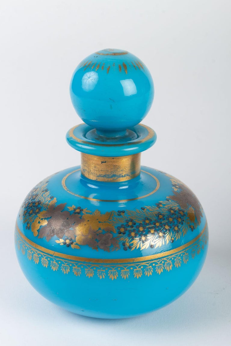 Pair of Blue Turquoise Opaline Bottles, Charles X For Sale at 1stDibs