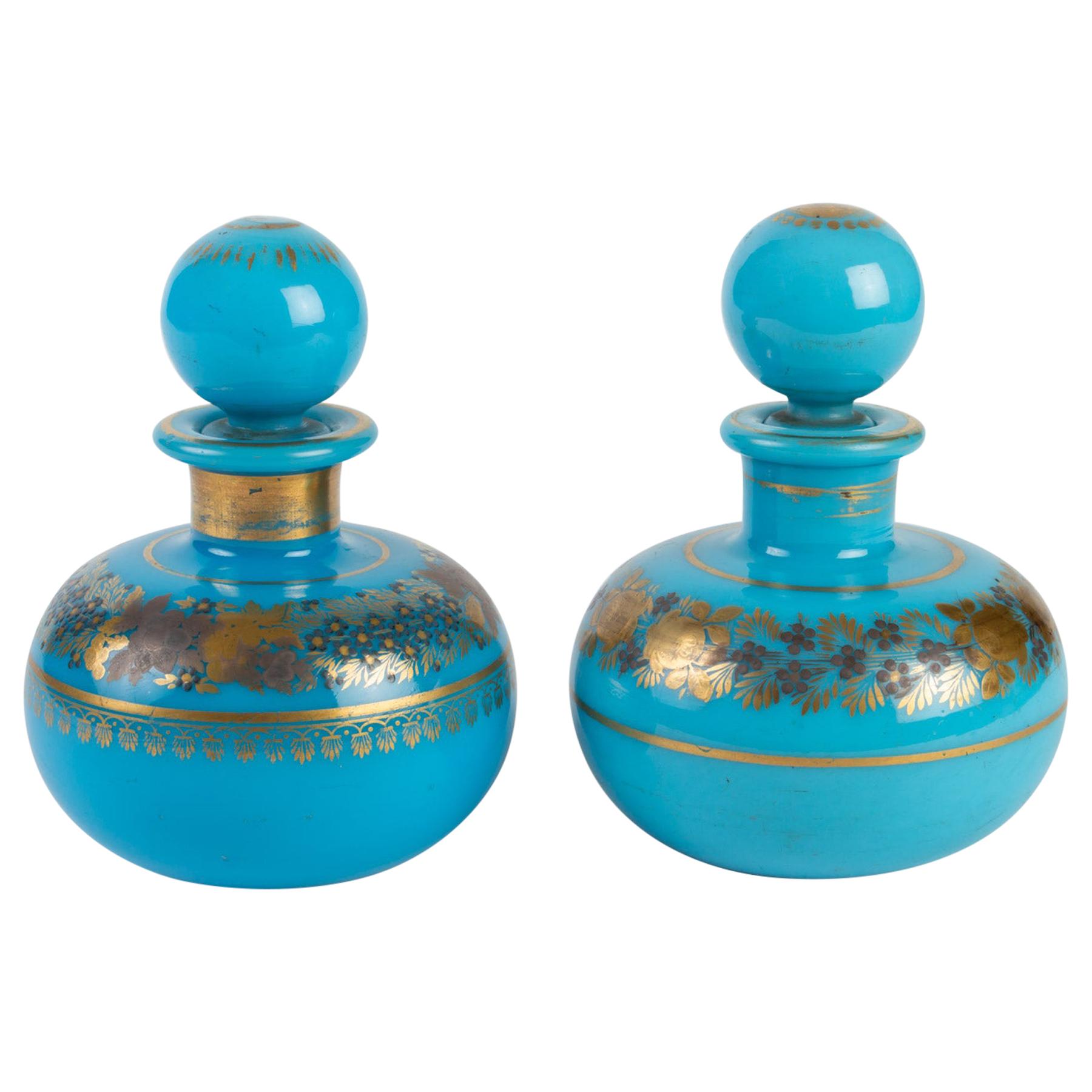 Pair of Blue Turquoise Opaline Bottles, Charles X at 1stDibs