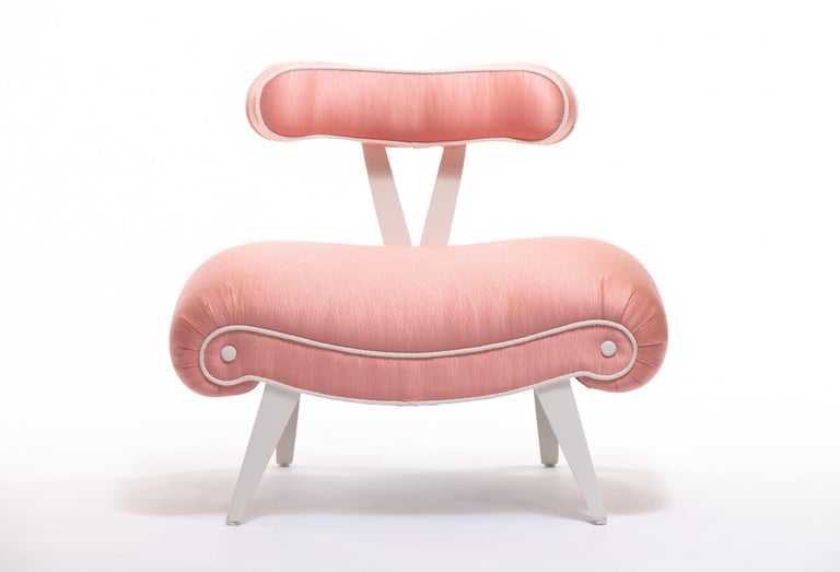 Pair of Blush Pink Peach Grosfeld House Slipper Chairs, circa 1940s For ...